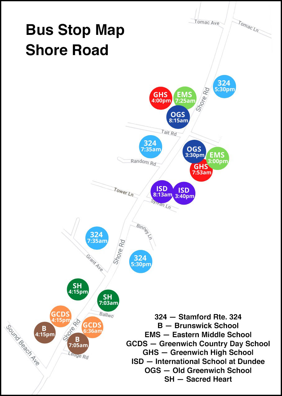 Map of Bus Stops on Shore Road – Sidewalks On Shore